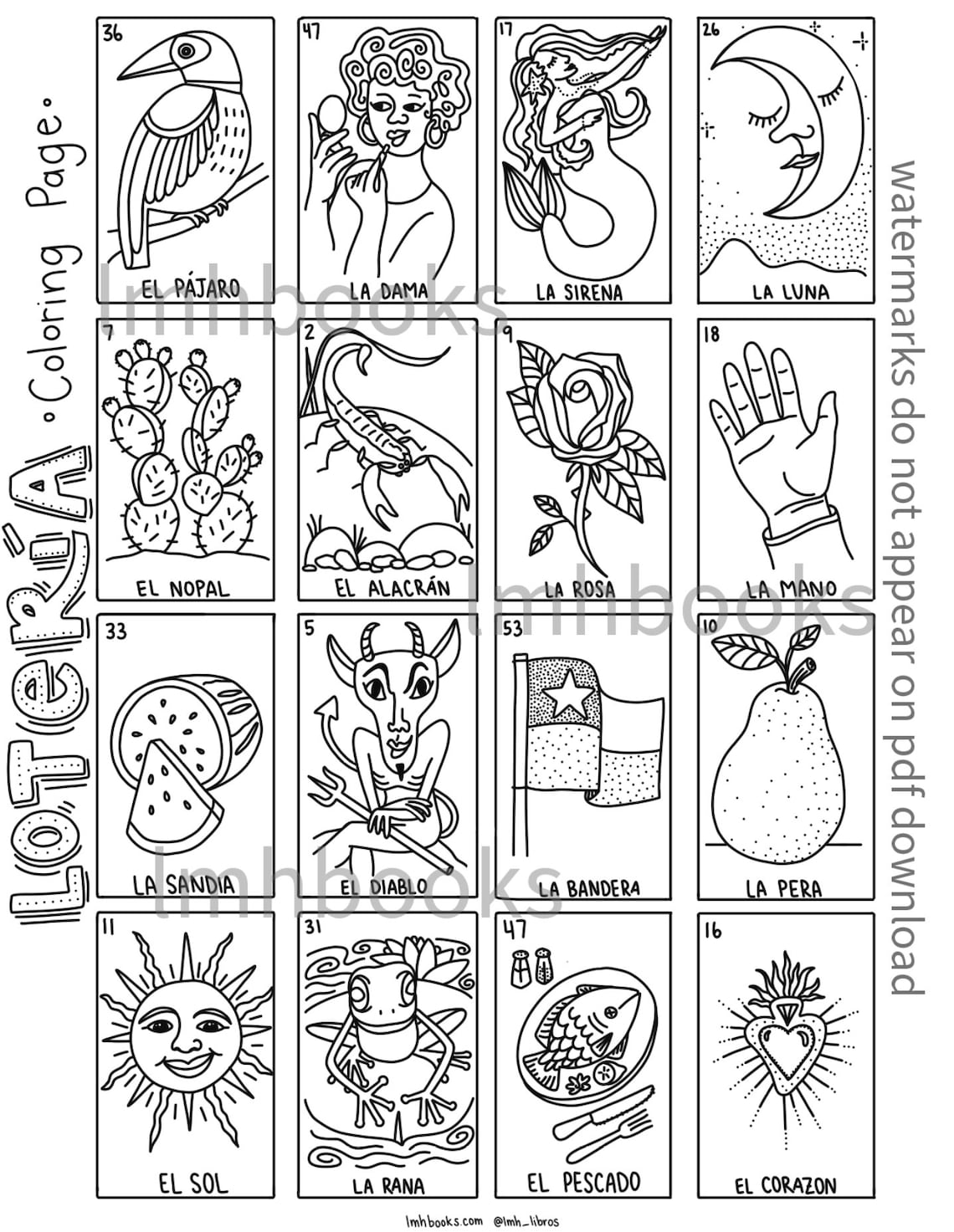 Lotería Coloring Page PDF Digital Download 8.5x11in - Etsy