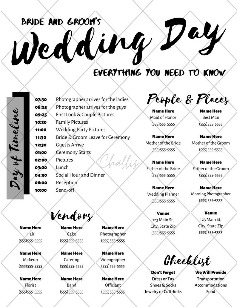 Editable Wedding Day Timeline Infographic | Etsy