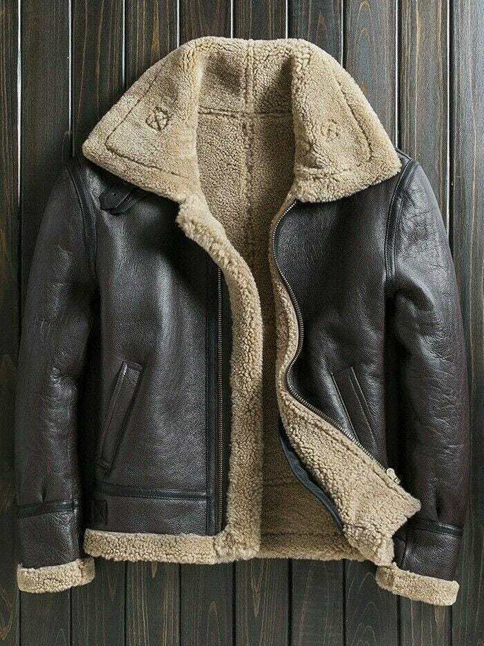 Mens RAF Aviator Sheepskin Leather Bomber Jacket: Handmade Pilot Coat ...