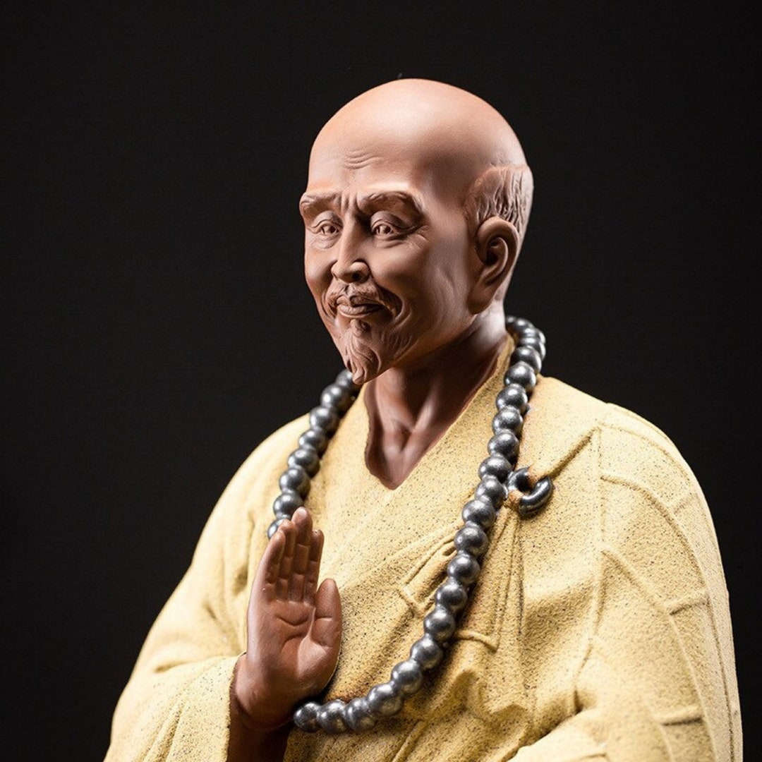 Large Monk Figure Engraved Zen Buddha Statue Hand Painted Buddhist ...