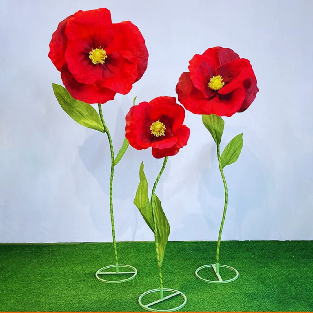 Giant Poppy Flower 3 Pieces Set With Base Oversized Paper Flowers for ...