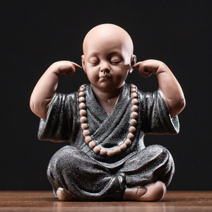 Cute Yoga Monk Statue Buddha Sculpture Novice Monk Ceramic - Etsy