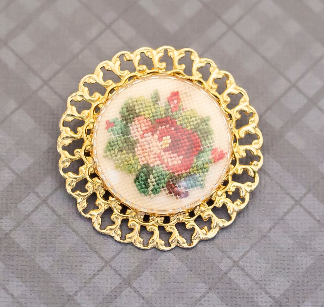 Vintage Victorian Floral Embroidery Brooch G24 - Etsy
