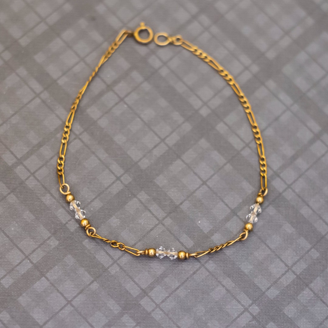 9 Inch, Vintage Gold Filled Chains Colorless Gems Bracelet G46 - Etsy