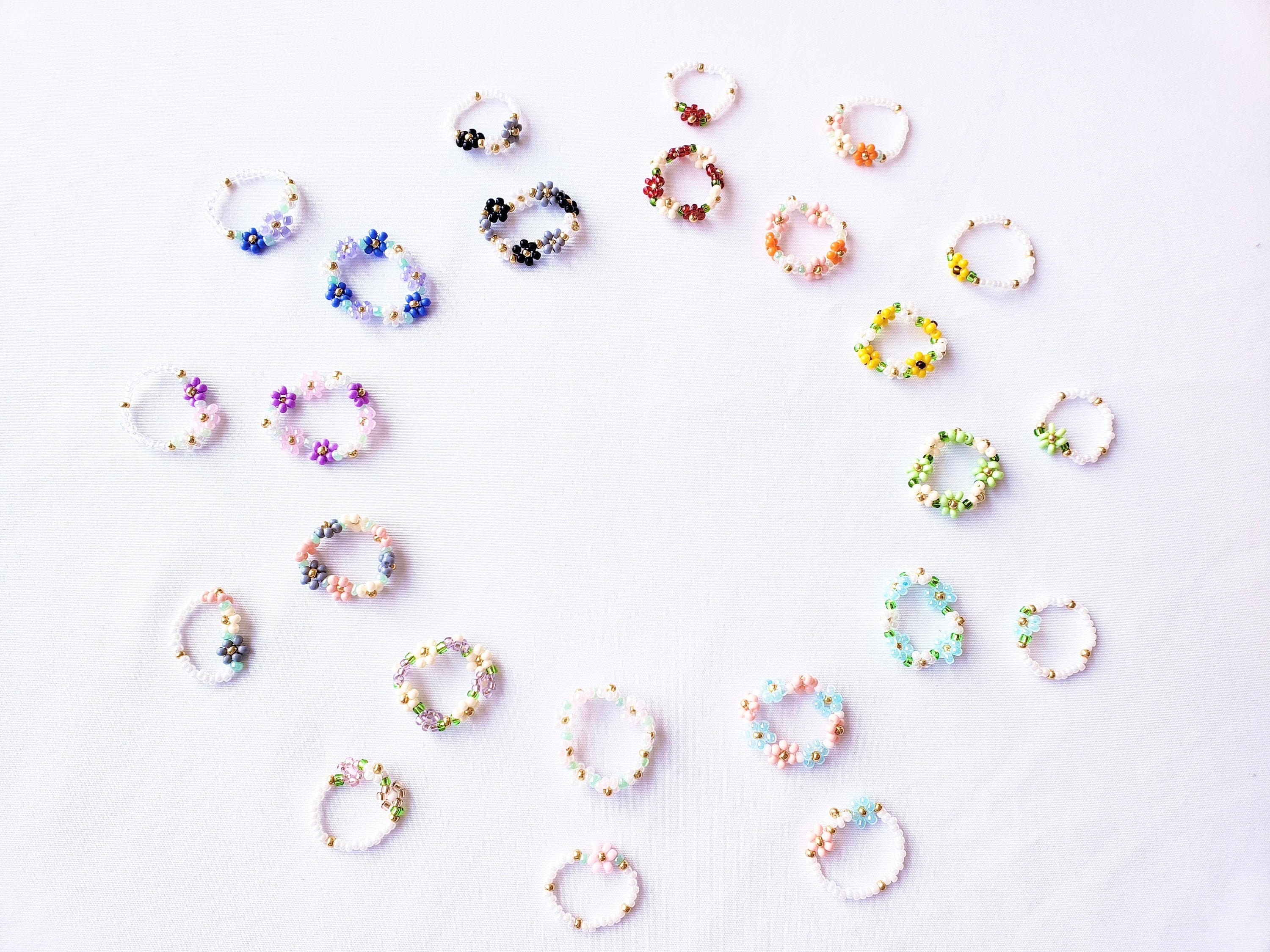 Colorful Pastel Flower Bead Rings / Cute Flower Beaded Rings / | Etsy