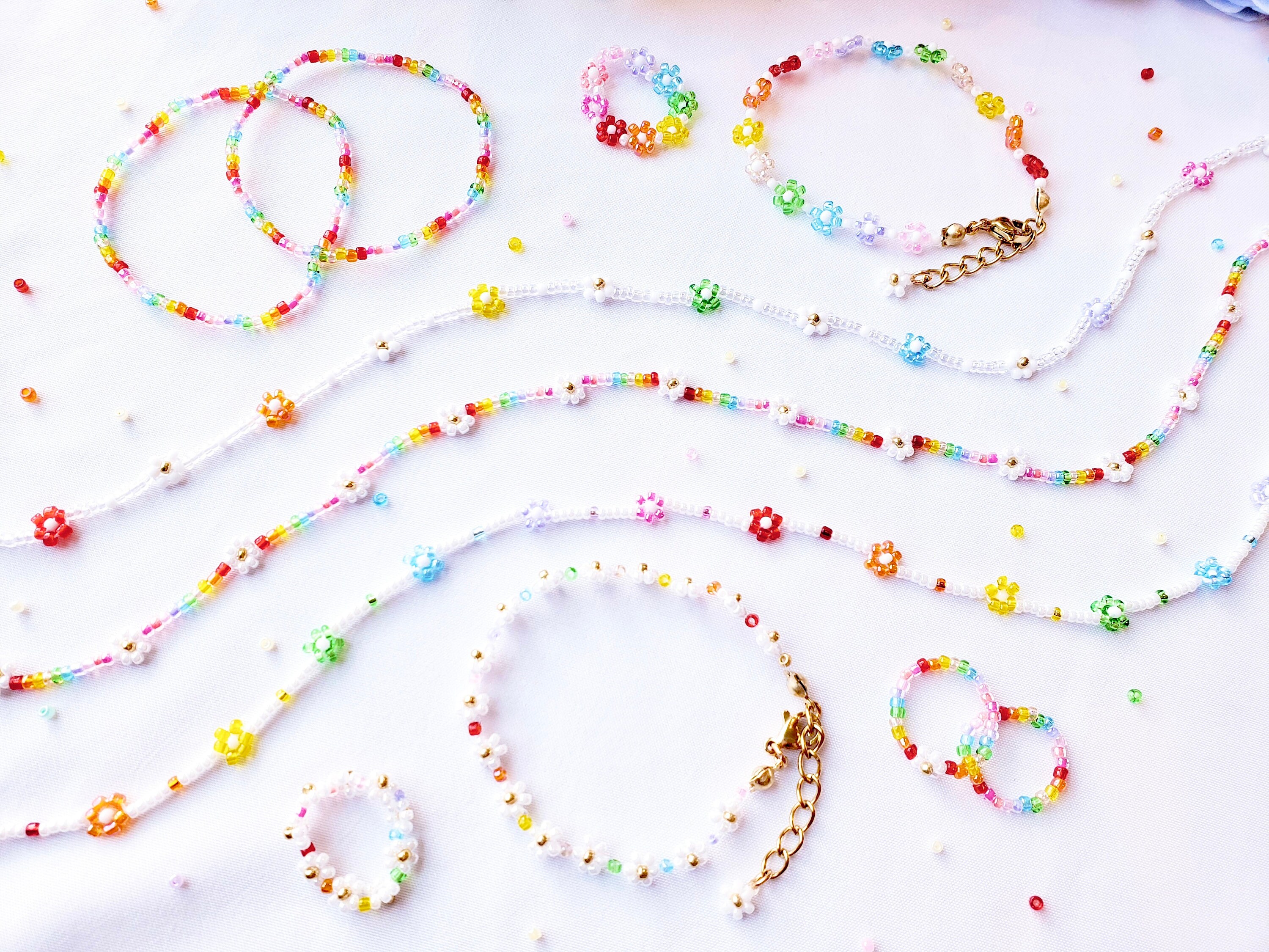 Colorful Rainbow Flower Bead Rings / Cute Flower Beaded Rings / Dainty ...