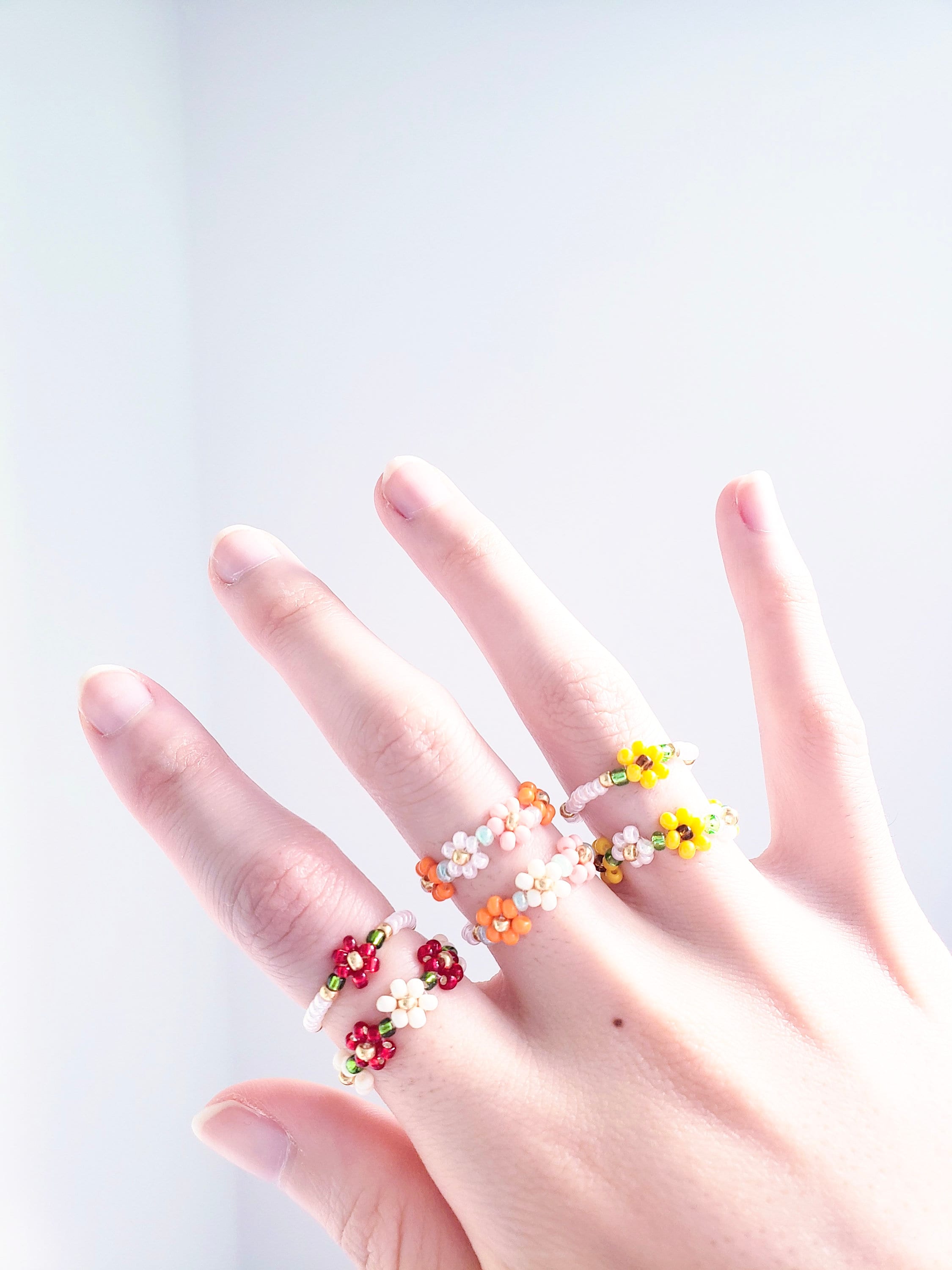 Colorful Pastel Flower Bead Rings / Cute Flower Beaded Rings / | Etsy