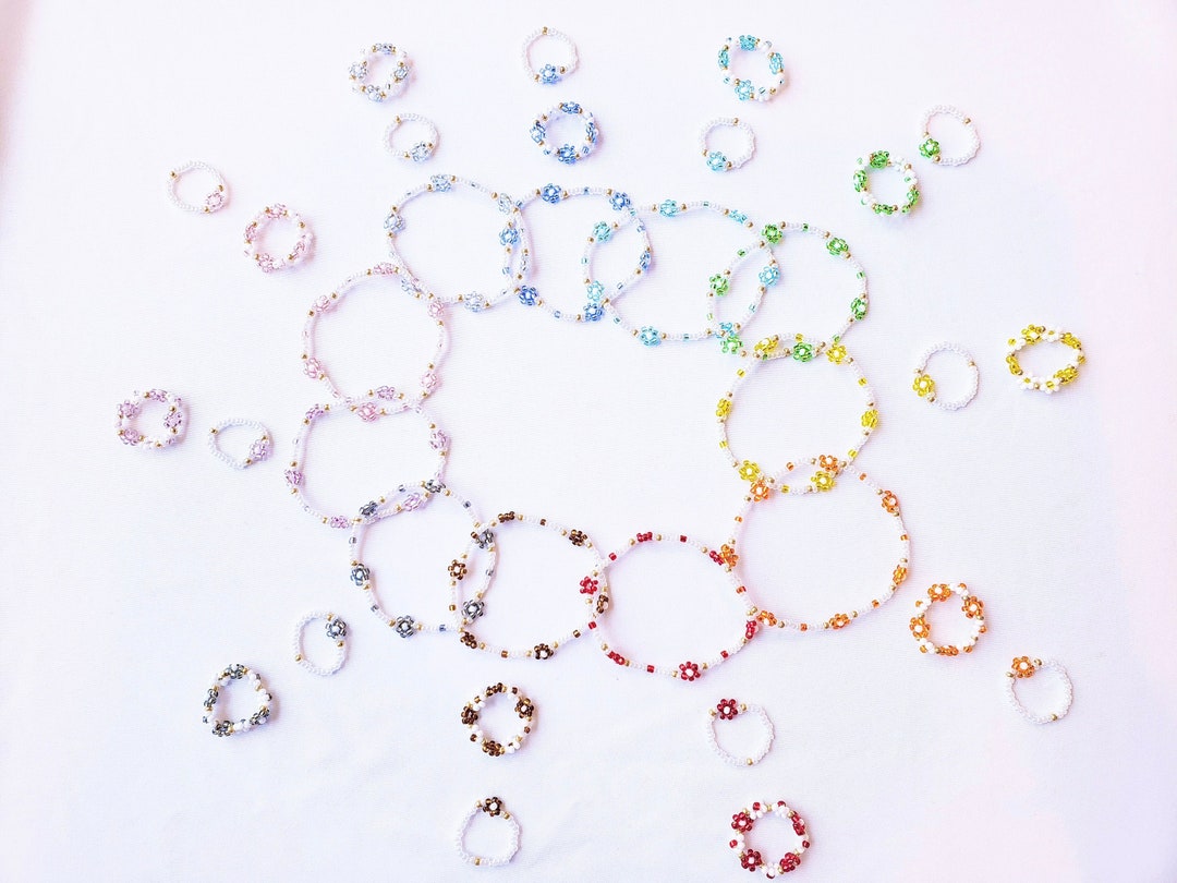 Cute Beaded Bracelet / Pastel Beaded Rings / Colorful Beaded Rings ...