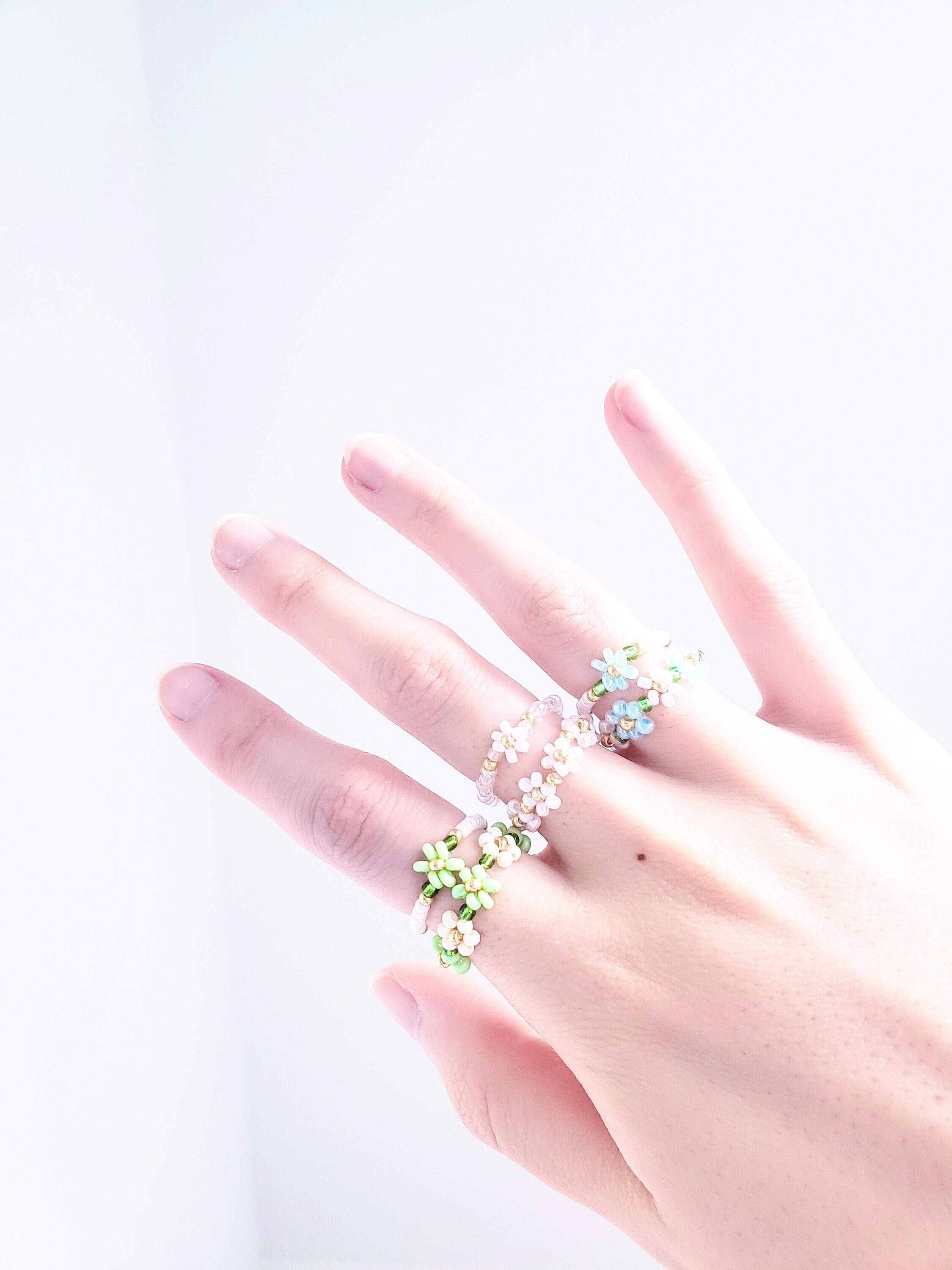 Colorful Pastel Flower Bead Rings / Cute Flower Beaded Rings / | Etsy