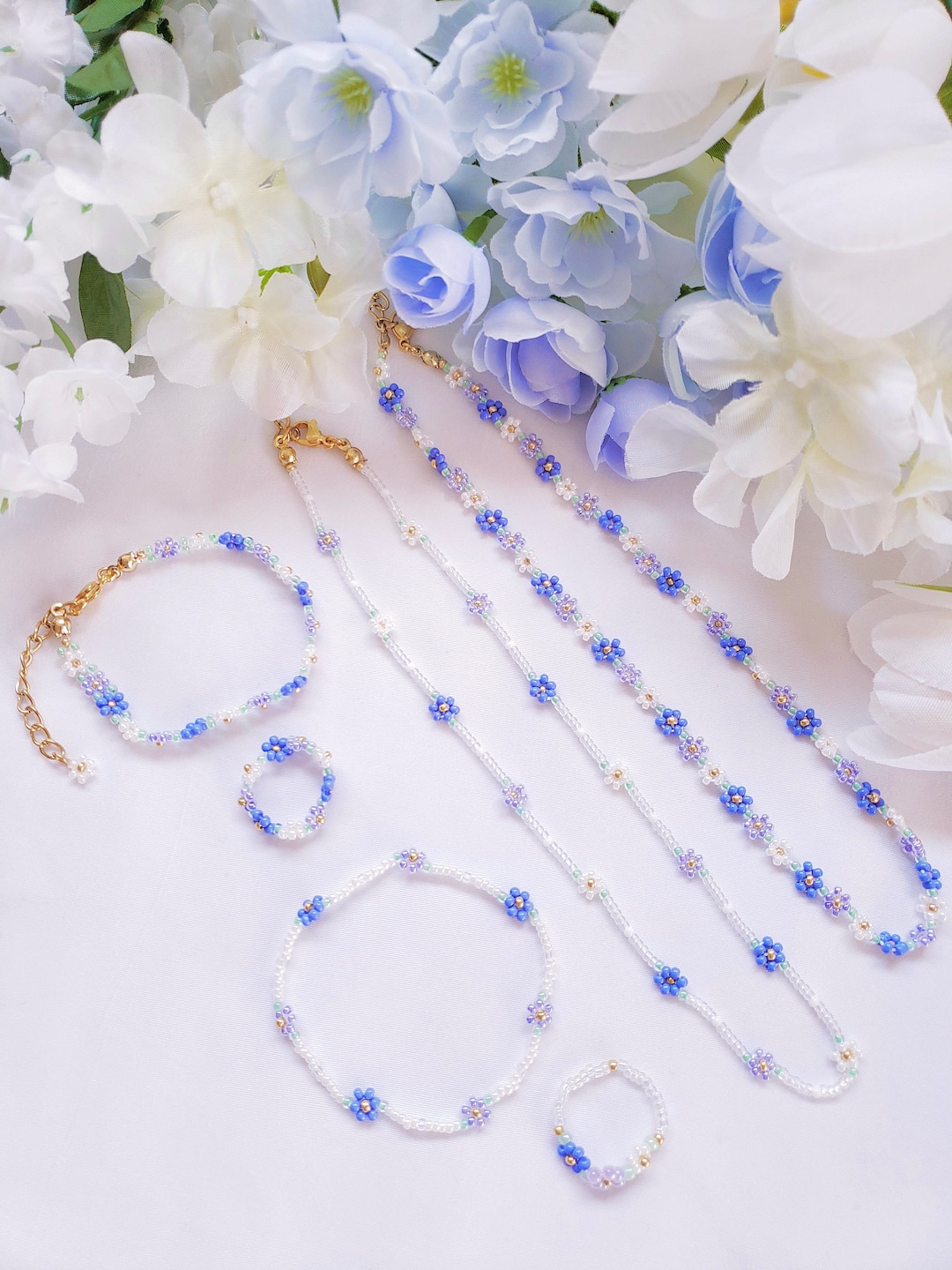 Cute Beaded Rings / Beaded Flower Necklace / Flower Bead Jewelry / Cute ...