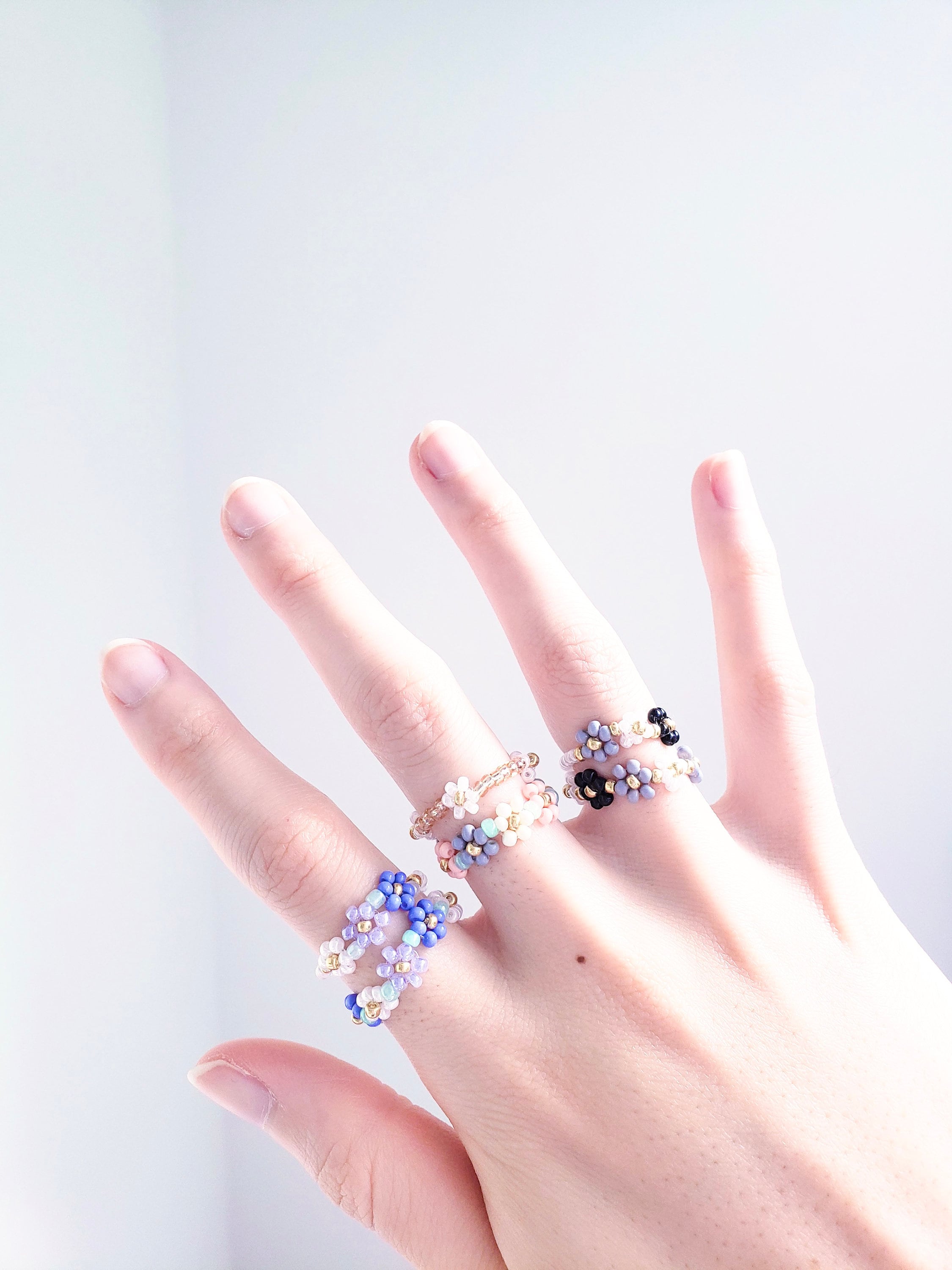 Colorful Pastel Flower Bead Rings / Cute Flower Beaded Rings / | Etsy