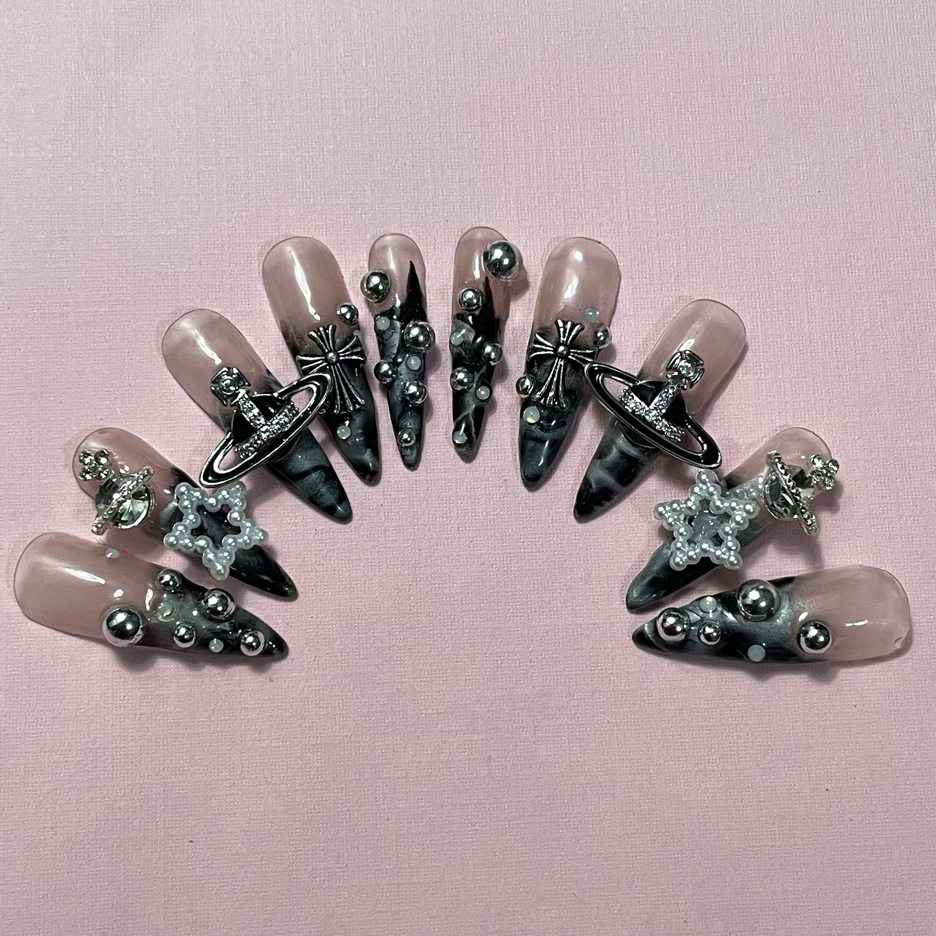 Punk Rock Glamour Press on Nails / Luxury Nails / Goth Nails / - Etsy