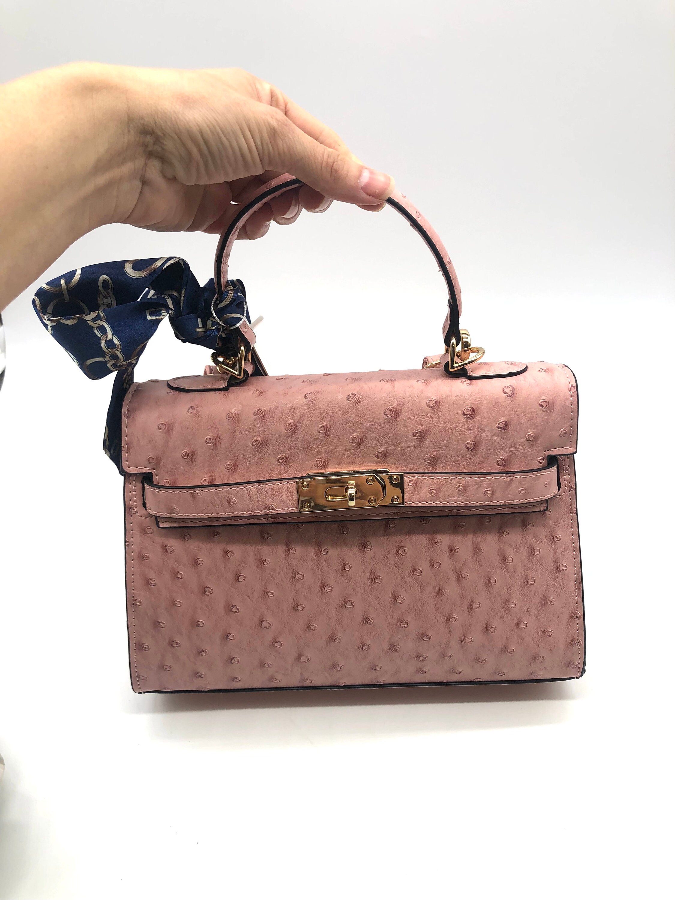 Pink Purse, Ostrich Embossed Padlock Satchel Set Pink Purses, New ...