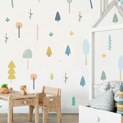 Forest Wall Decal Pines and Round Trees Removable High | Etsy