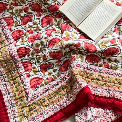 Palm Tree Kantha Reversible Quilt Soft Cotton Quilt Hand Block - Etsy