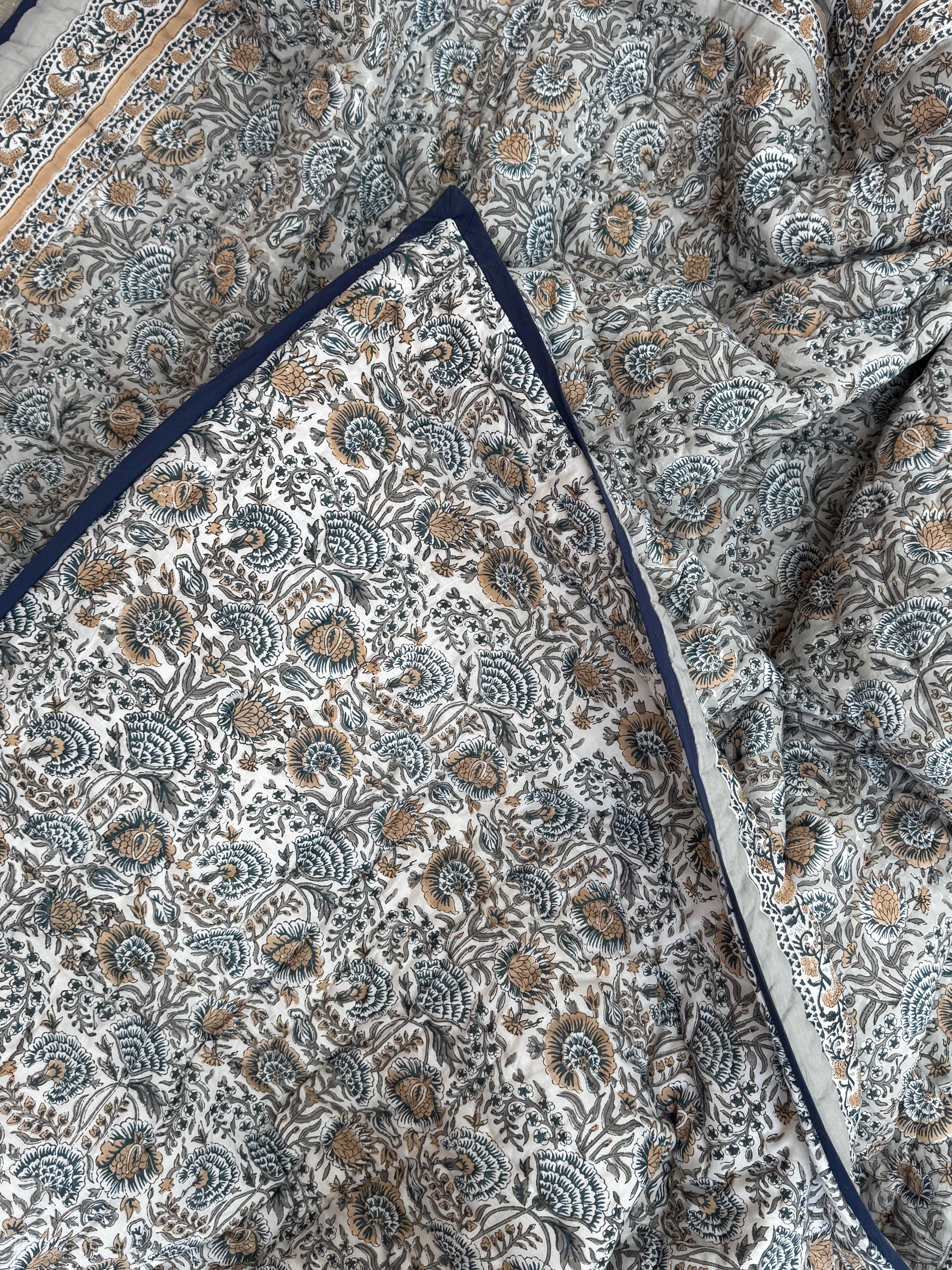 Queen Size Bohemian Cotton Quilt: Anokhi Block Print Bedspread - Etsy