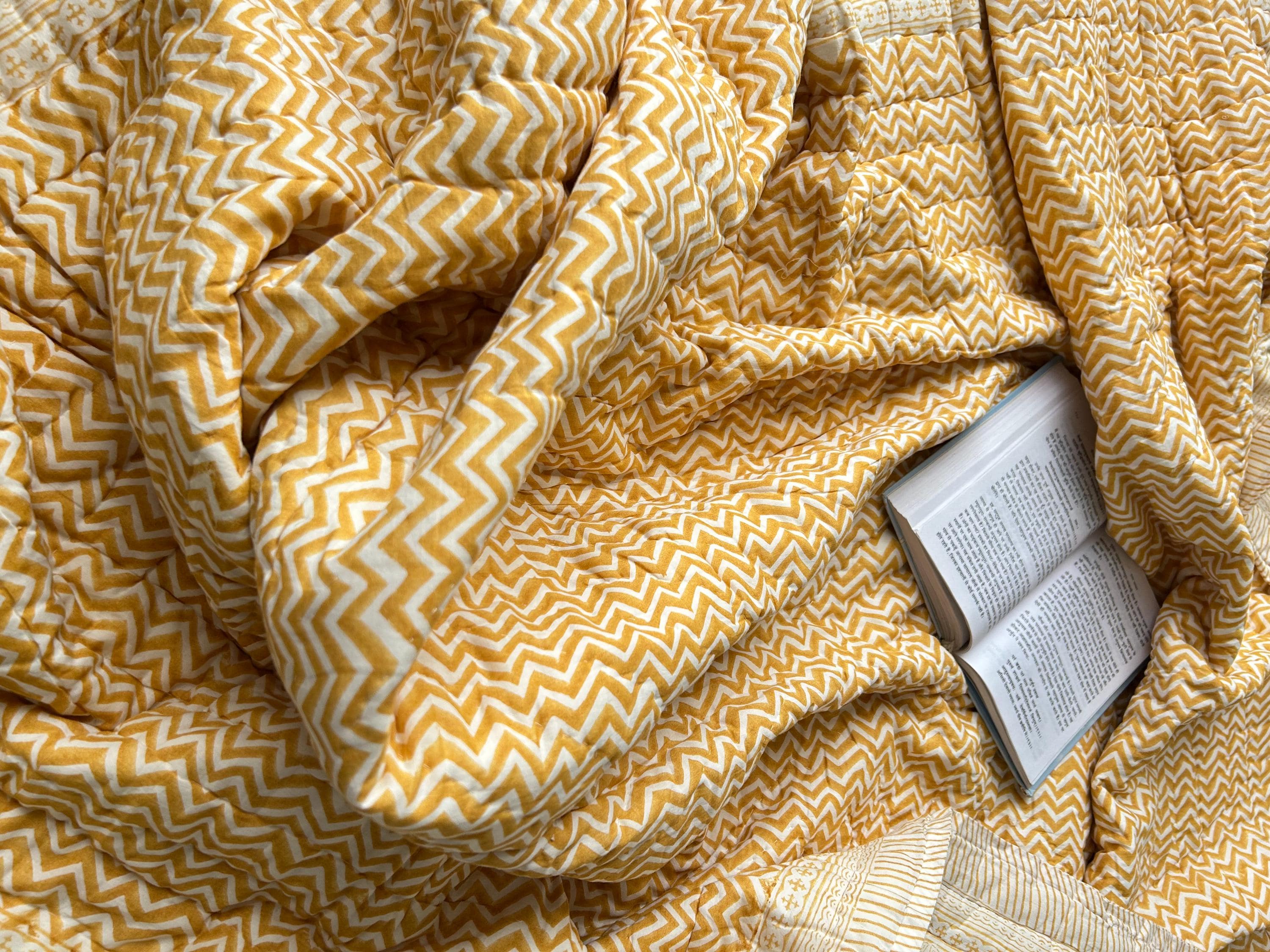 Mustard Cotton Indian Quilt: Bohemian Handmade Queen Size Razai - Etsy