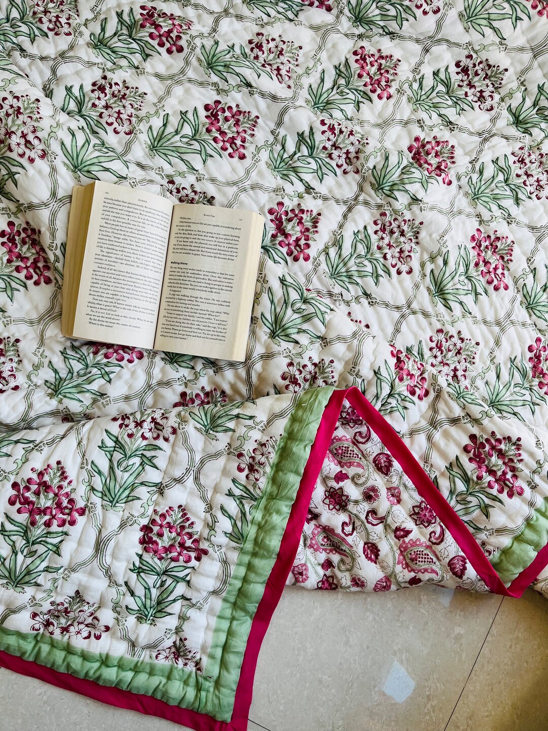 Hand Block Print Handmade Queen Floral Cotton Quilted Quilt Cotton ...