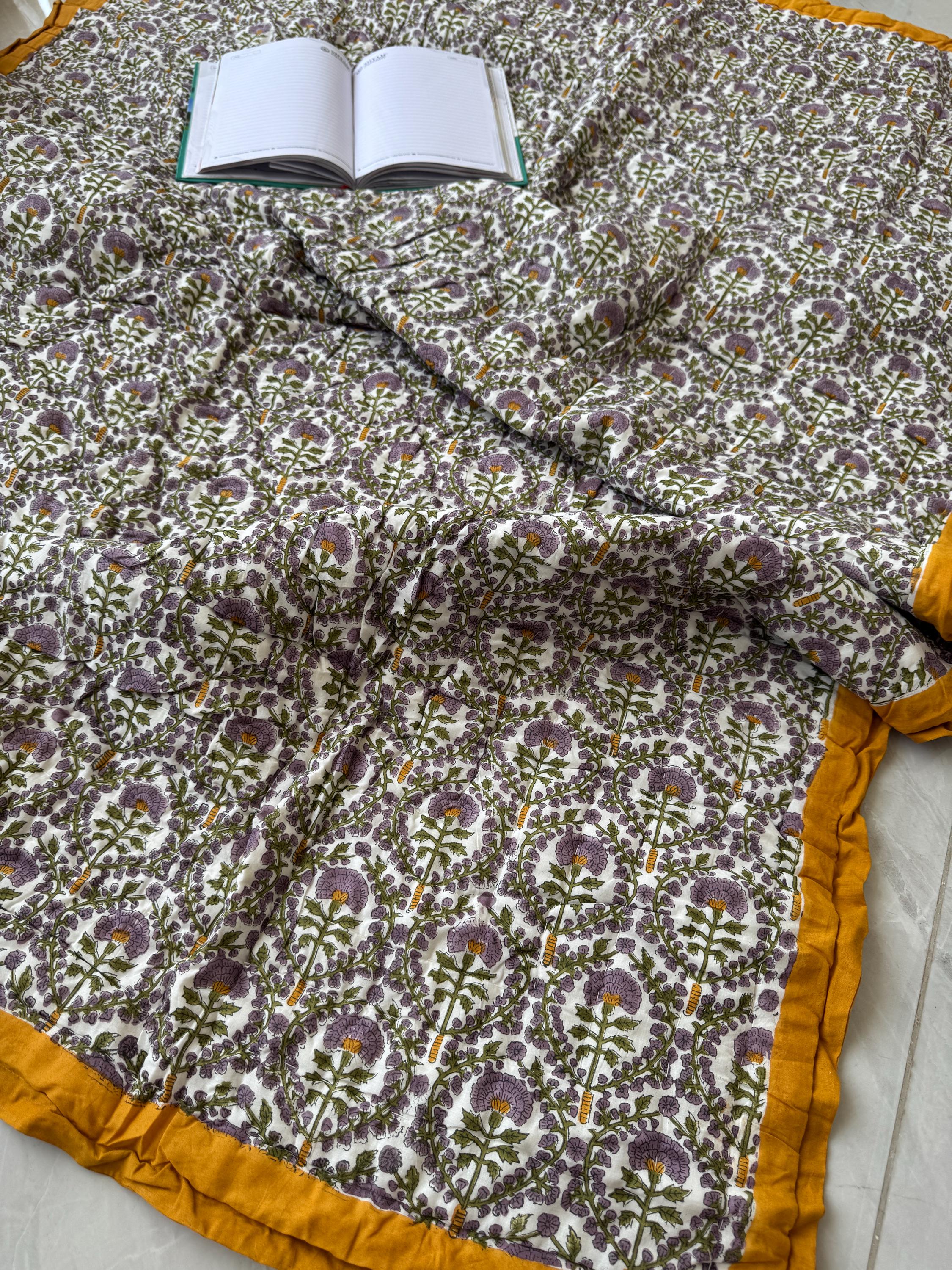 Deep Purple Floral Block Print Quilt: Handcrafted Indian Bedding - Etsy