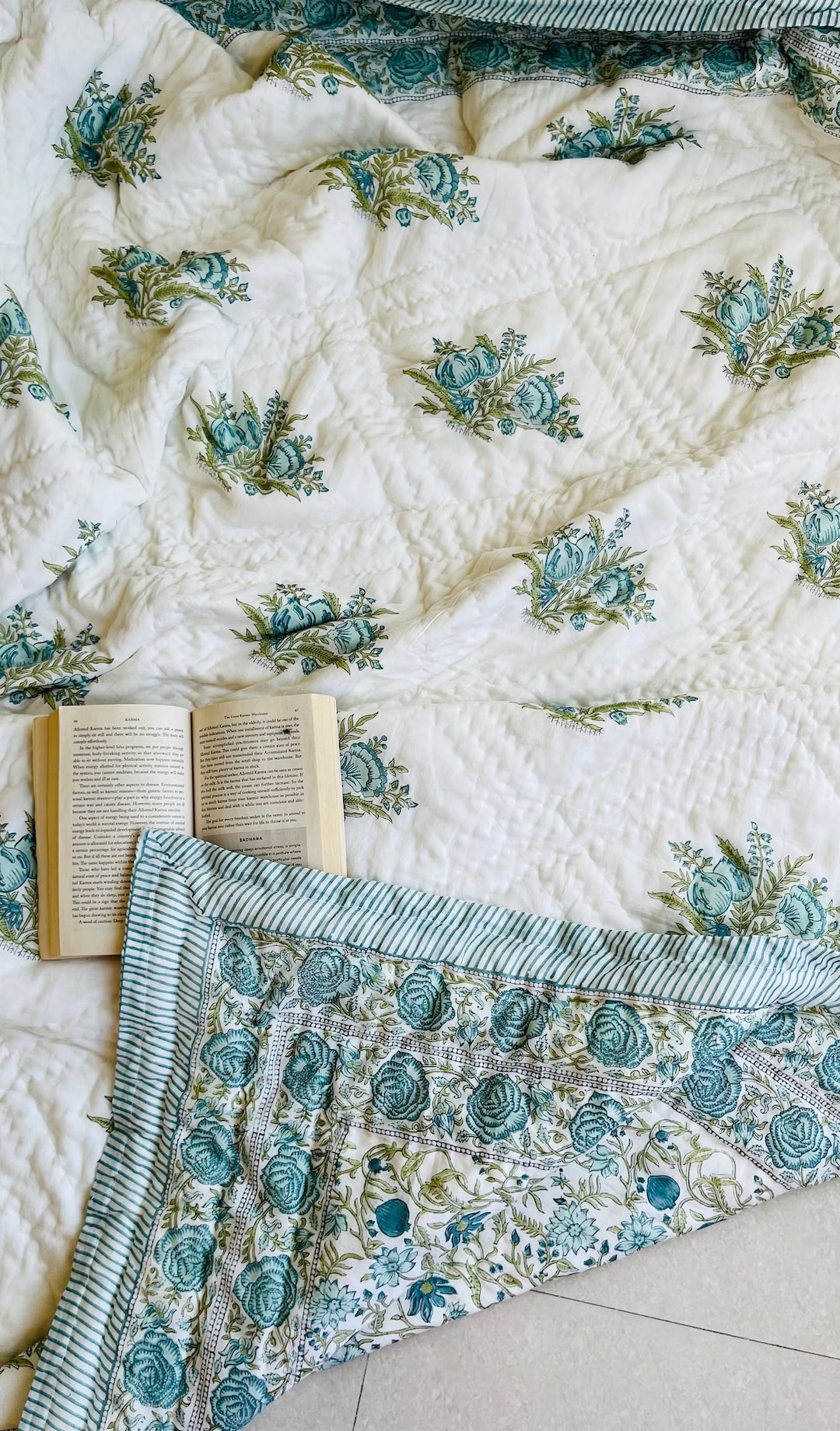 Hand Block Print Quilt: Reversible Floral Cotton Queen Size - Etsy