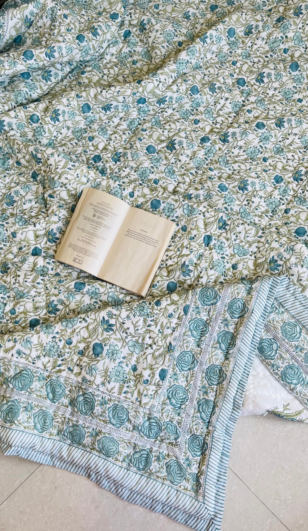 Handblock Print Handmade Queen Floral Cotton Quilted Quilt - Etsy