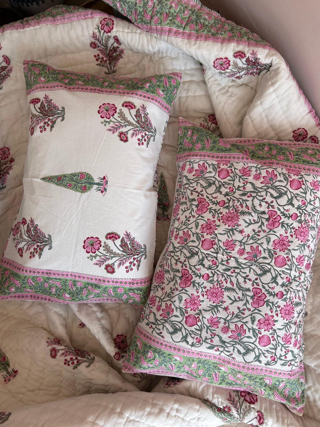 Hand Block Print Indian Cushion Cover: Pink Cotton Pillow Case - Etsy
