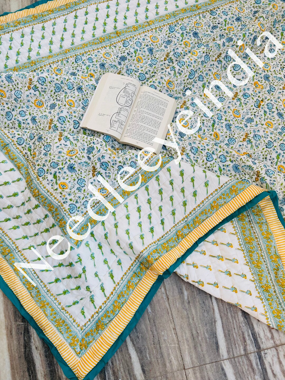 Hand Block Print Quilt/handmade Queen Cotton Quilt/cotton Blanket ...