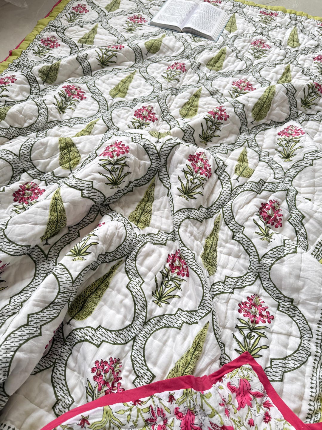 Anokhi Pink Floral Handmade Cotton Razai, Boho Indian Pattern Quilt ...