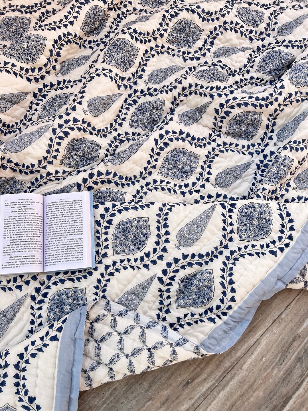 Hand Block Print Queen Cotton Quilt: Floral Bedspread - Etsy
