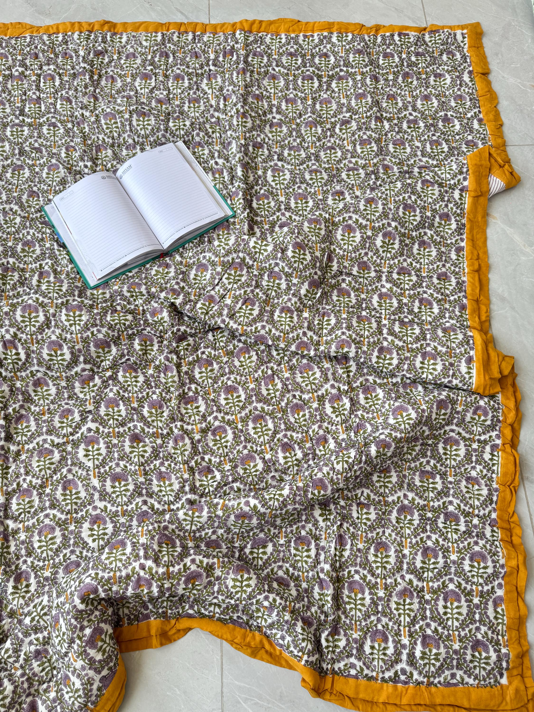 Deep Purple Floral Block Print Quilt: Handcrafted Indian Bedding - Etsy