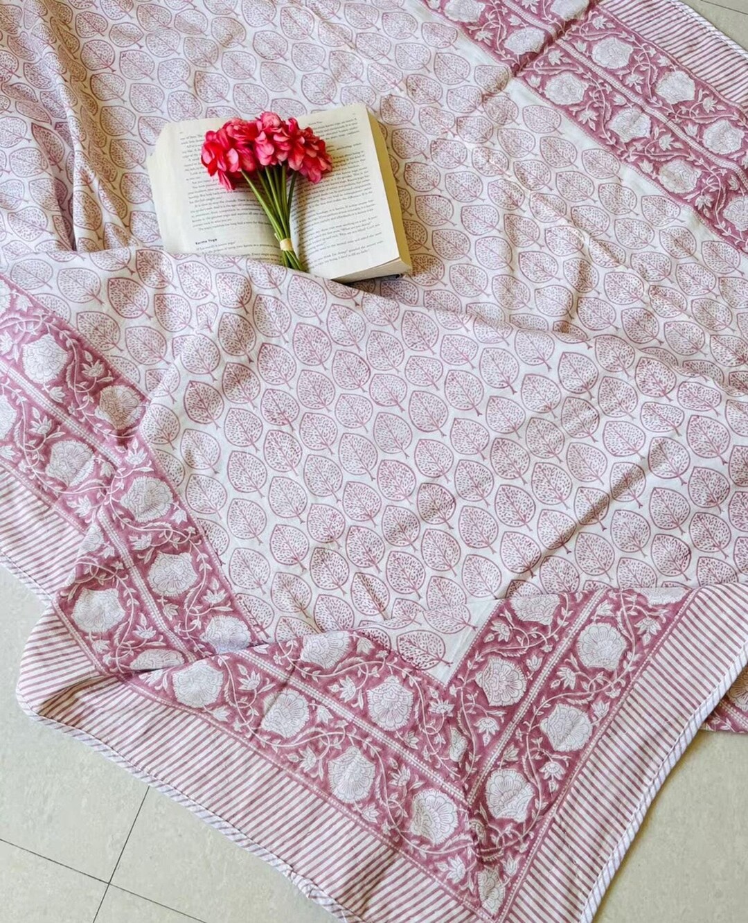 Hand Block Printed Dohar/ Linen Coverlet/ Bohemian Summer Throw/ Home ...