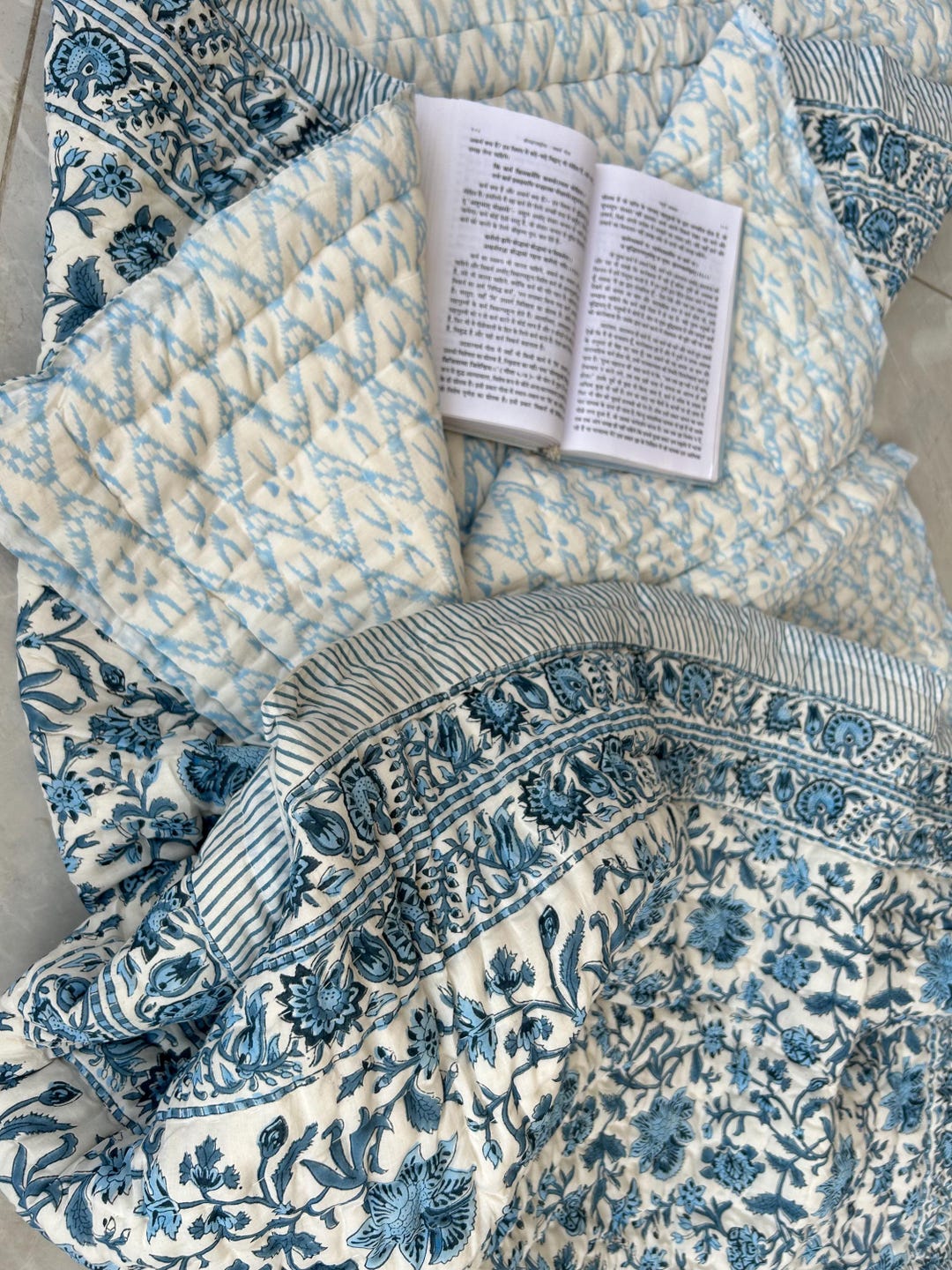 King Size Cotton Quilt: Handmade Floral Anokhi Bedspread - Etsy