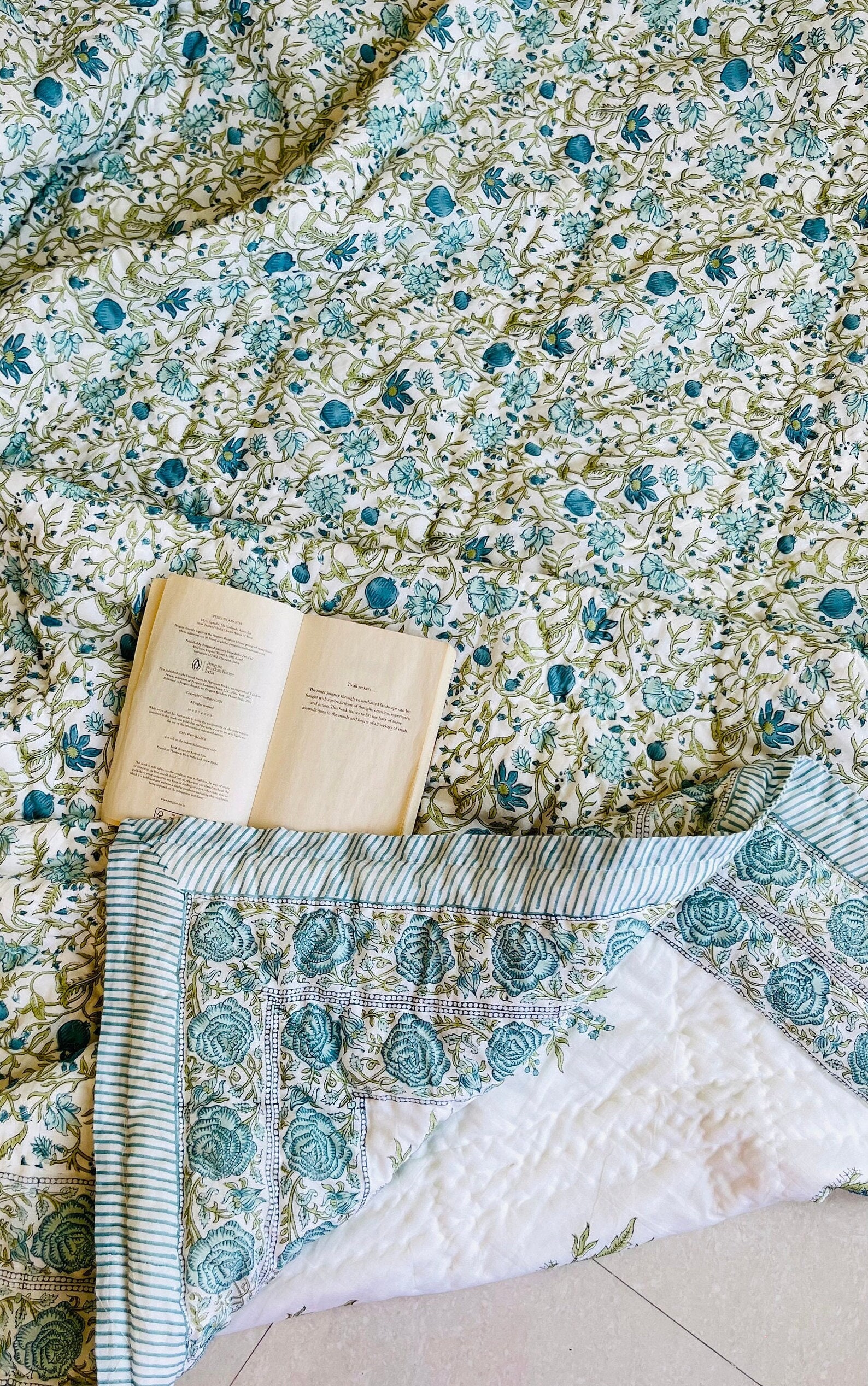 Hand Block Print Quilt: Reversible Floral Cotton Queen Size - Etsy