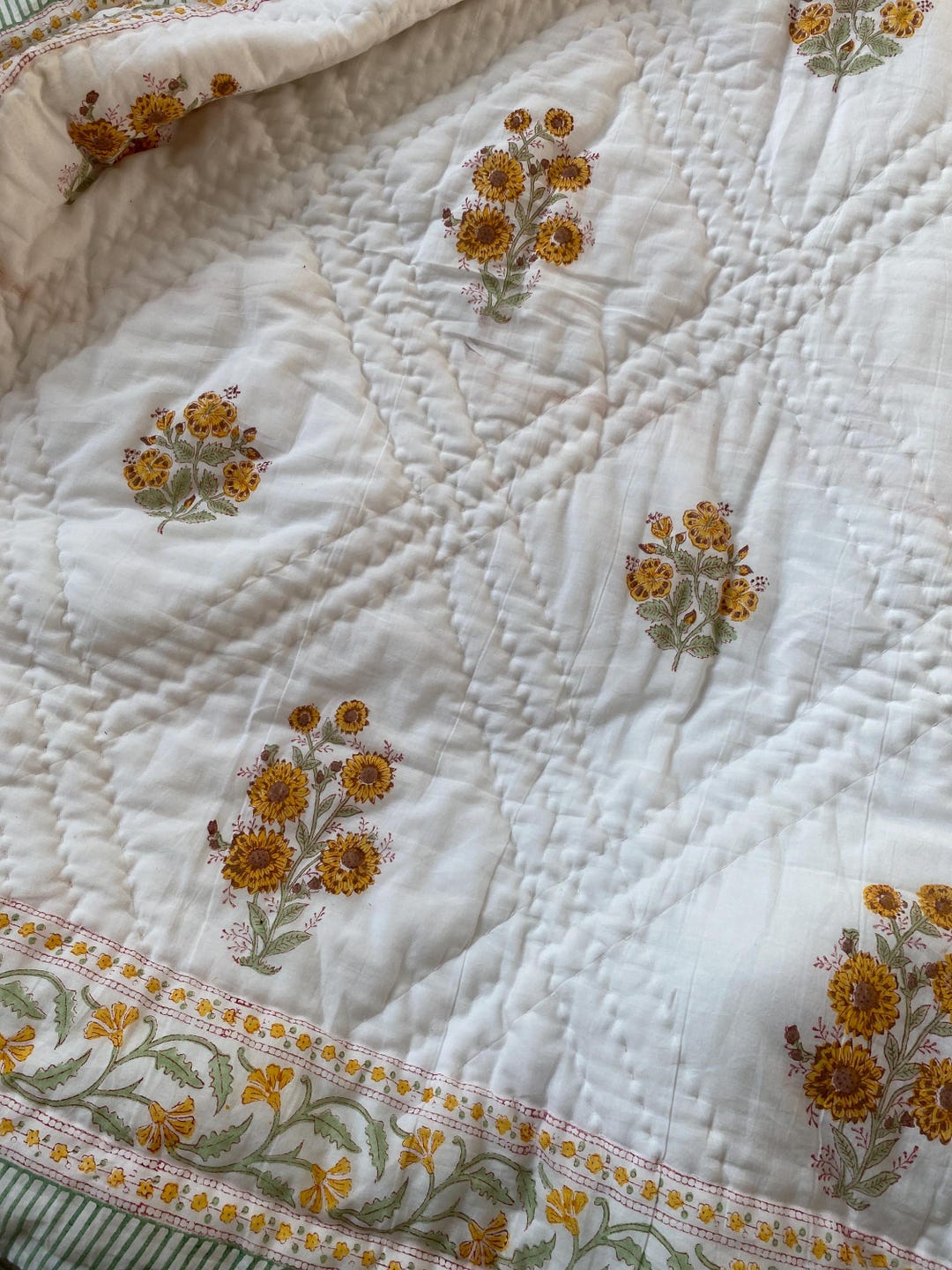 Anokhi Block Print Cotton Quilt, Reversible Handmade Razai, Floral Boho ...