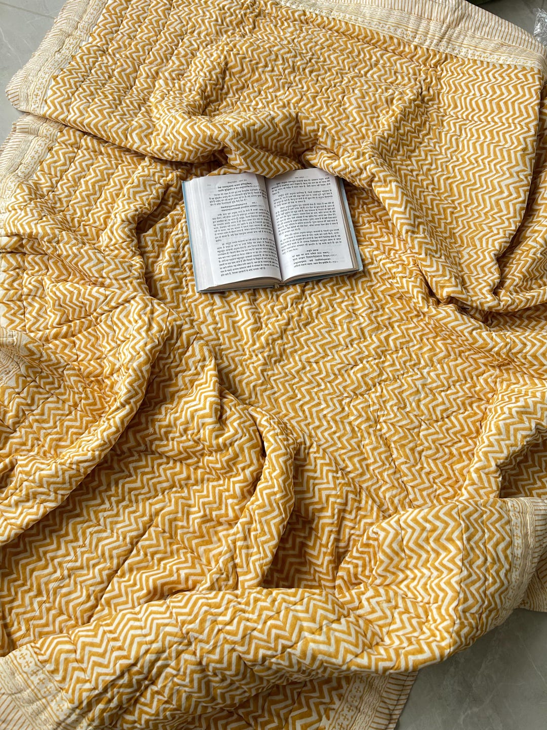 Mustard Cotton Indian Quilt: Bohemian Handmade Queen Size Razai - Etsy