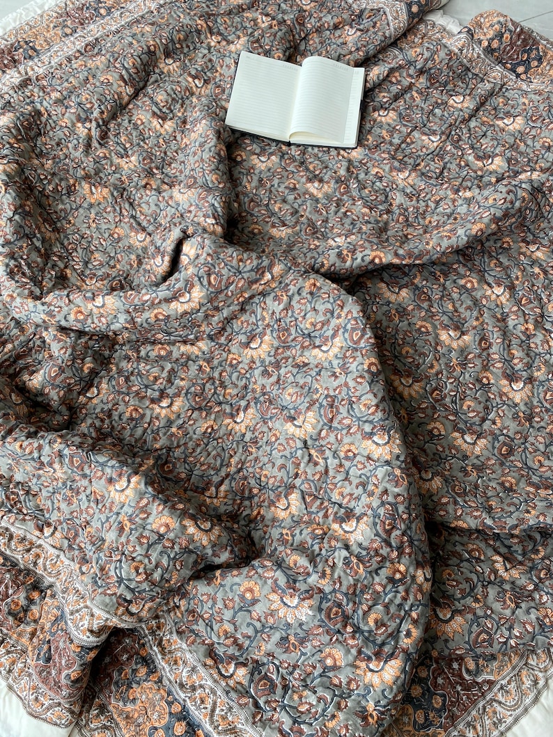 Bohemian Block Print Cotton Quilt: Jaipuri Floral Bedding - Etsy