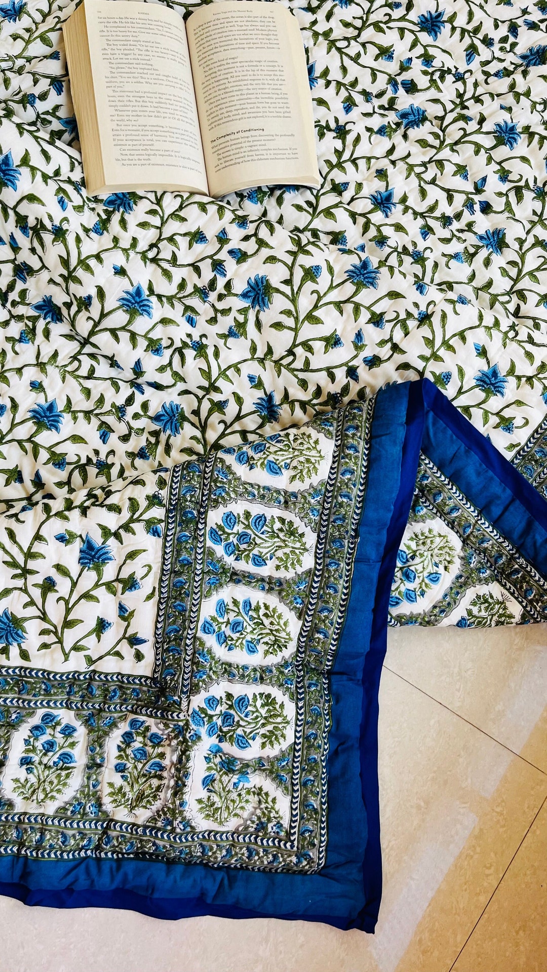 Hand Block Print Handmade Queen Floral Cotton Quilted Quilt Cotton ...