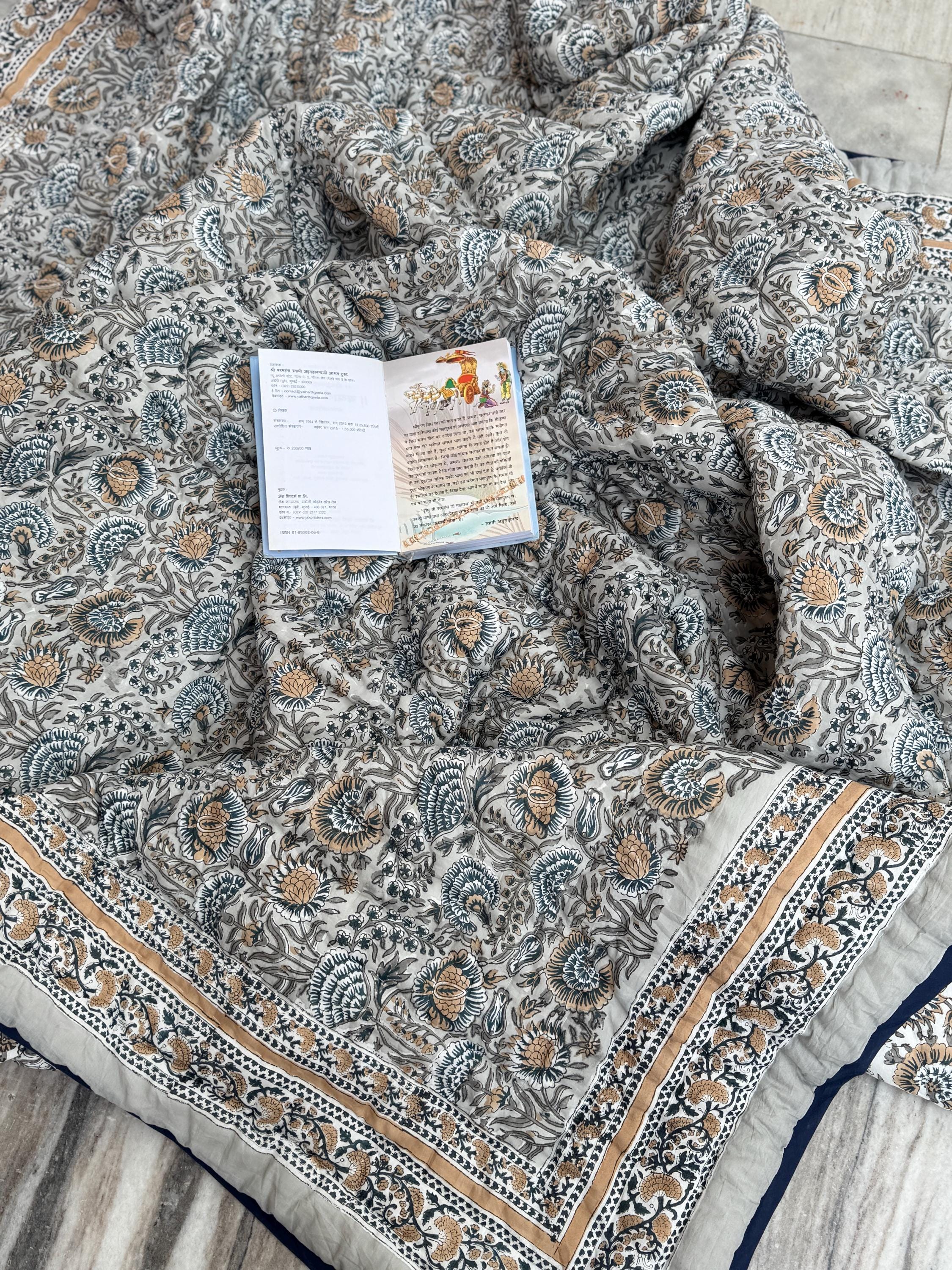 Queen Size Bohemian Cotton Quilt: Anokhi Block Print Bedspread - Etsy