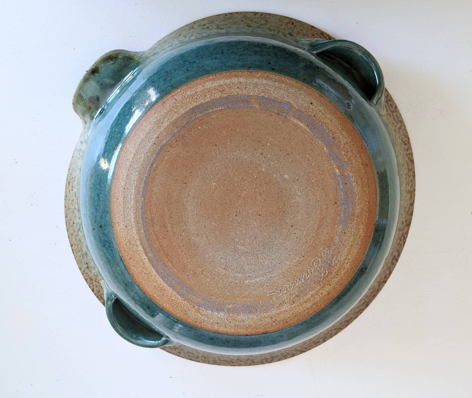 TEAL SALT GLAZED Vintage Ceramic Chicken Roaster W/ Spout, Hand Thrown ...