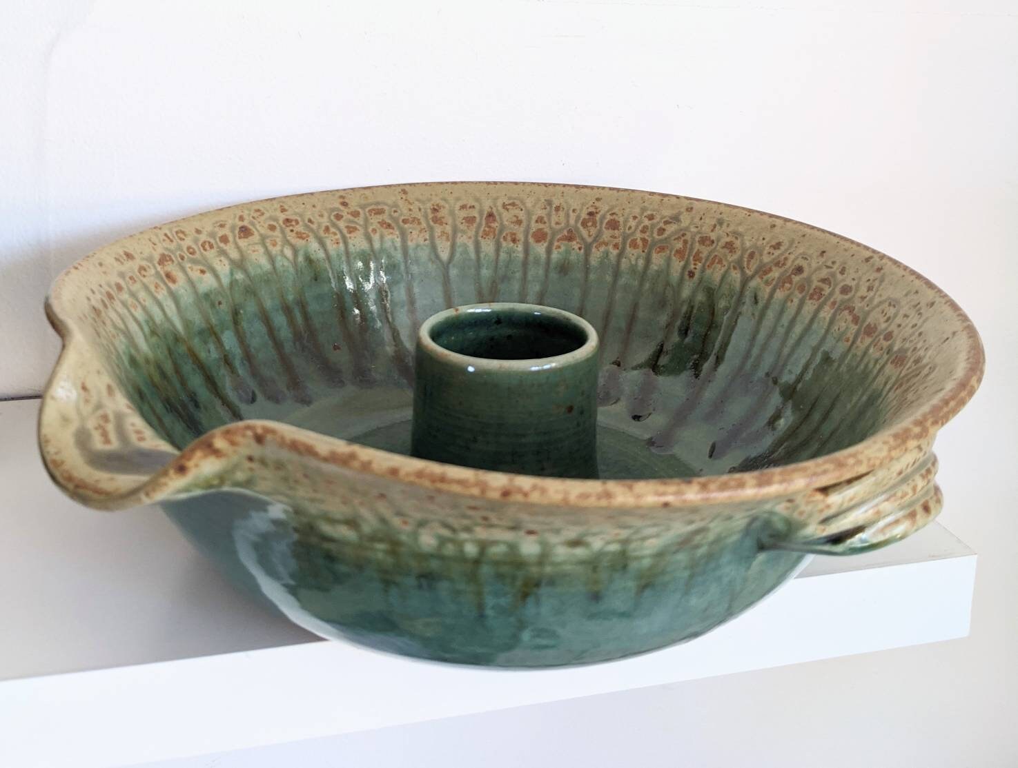 TEAL SALT GLAZED Vintage Ceramic Chicken Roaster W/ Spout, Hand Thrown ...