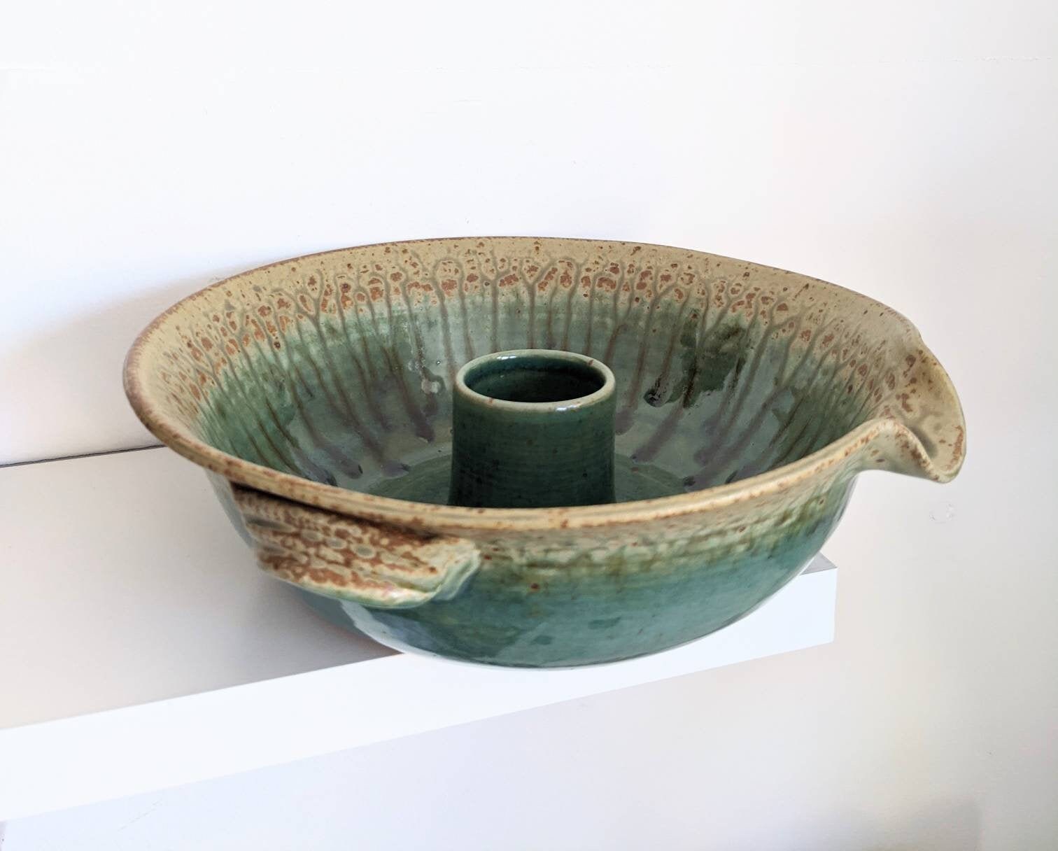 TEAL SALT GLAZED Vintage Ceramic Chicken Roaster W/ Spout, Hand Thrown ...