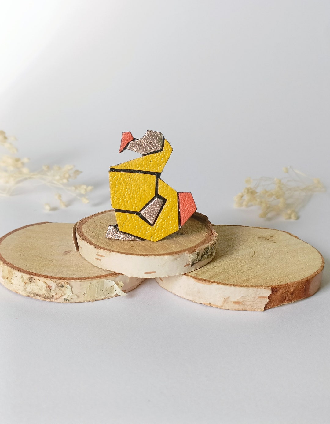 Brooch aldo in Genuine Leather Origami Dodo - Etsy