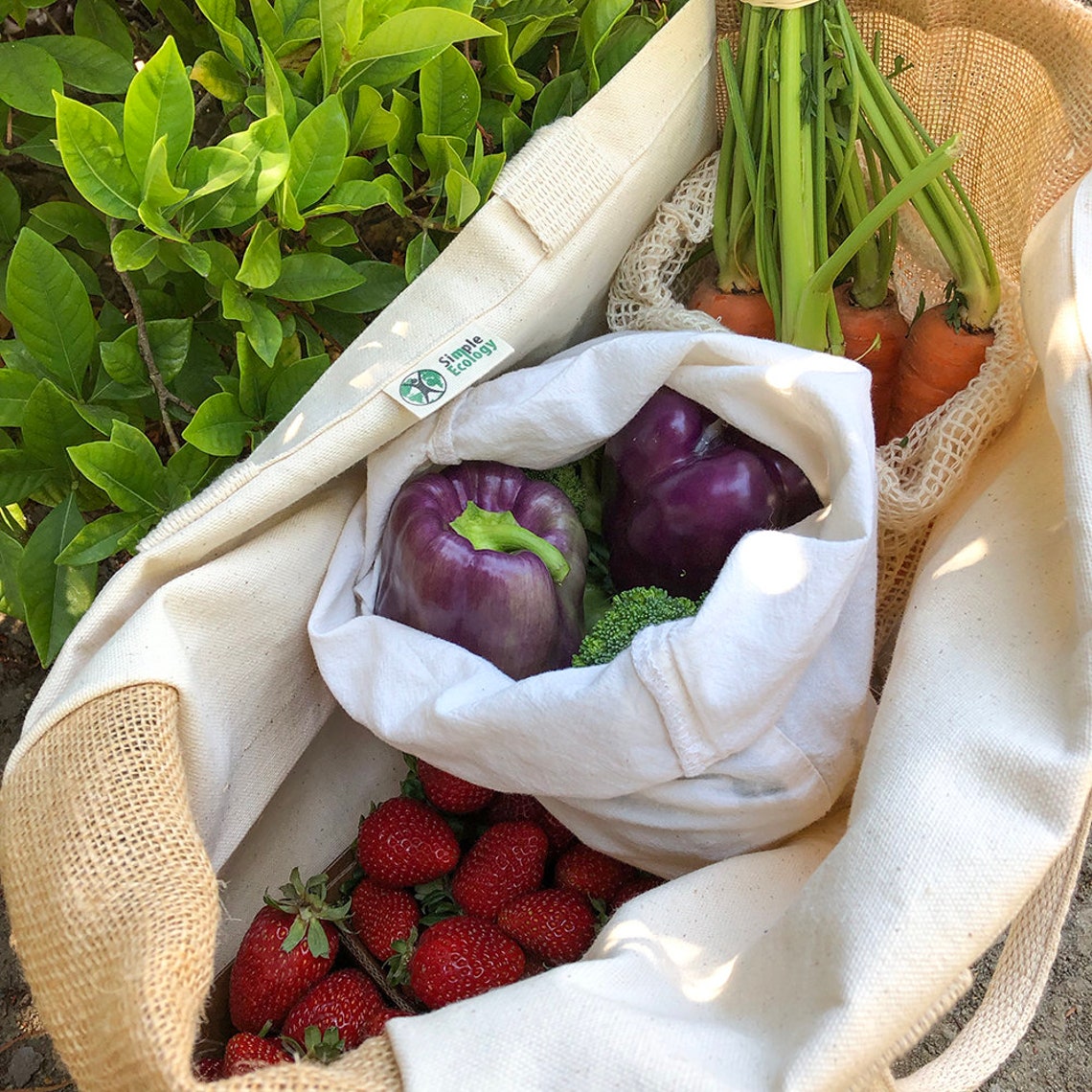 Farmer’s Market Tote & Produce Bag Set - 6 Piece Shopping Kit - Etsy