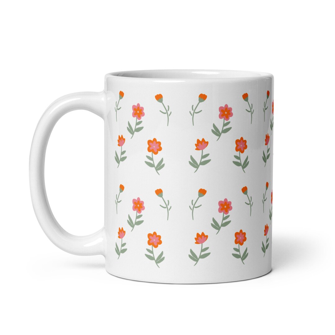 Floral Mug, Coquette Pink Flower Mug, Flower Pattern Mug, Coffee Mug ...