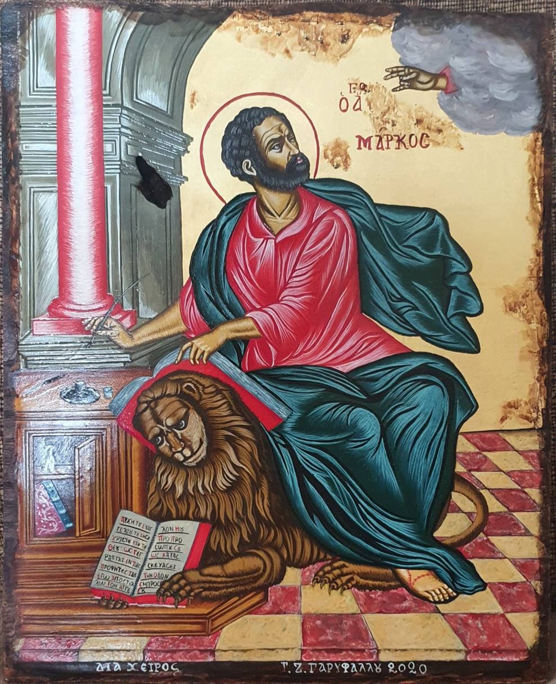 Hand painted Byzantine icon of Saint Marcus on Chestnut tree | Etsy