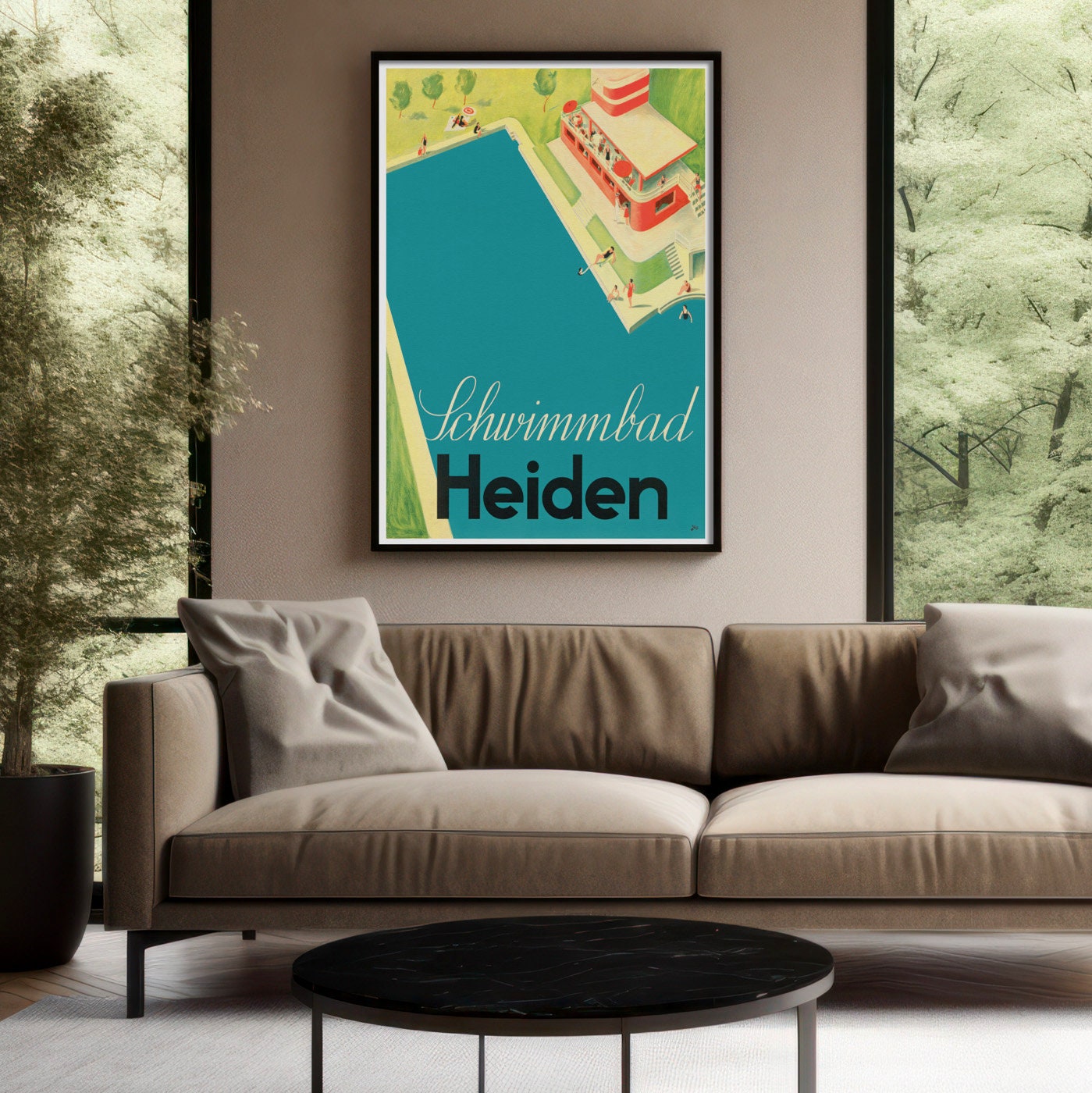 1930s Vintage Art Deco Poster Celebrating Heiden's Open-air Swimming ...