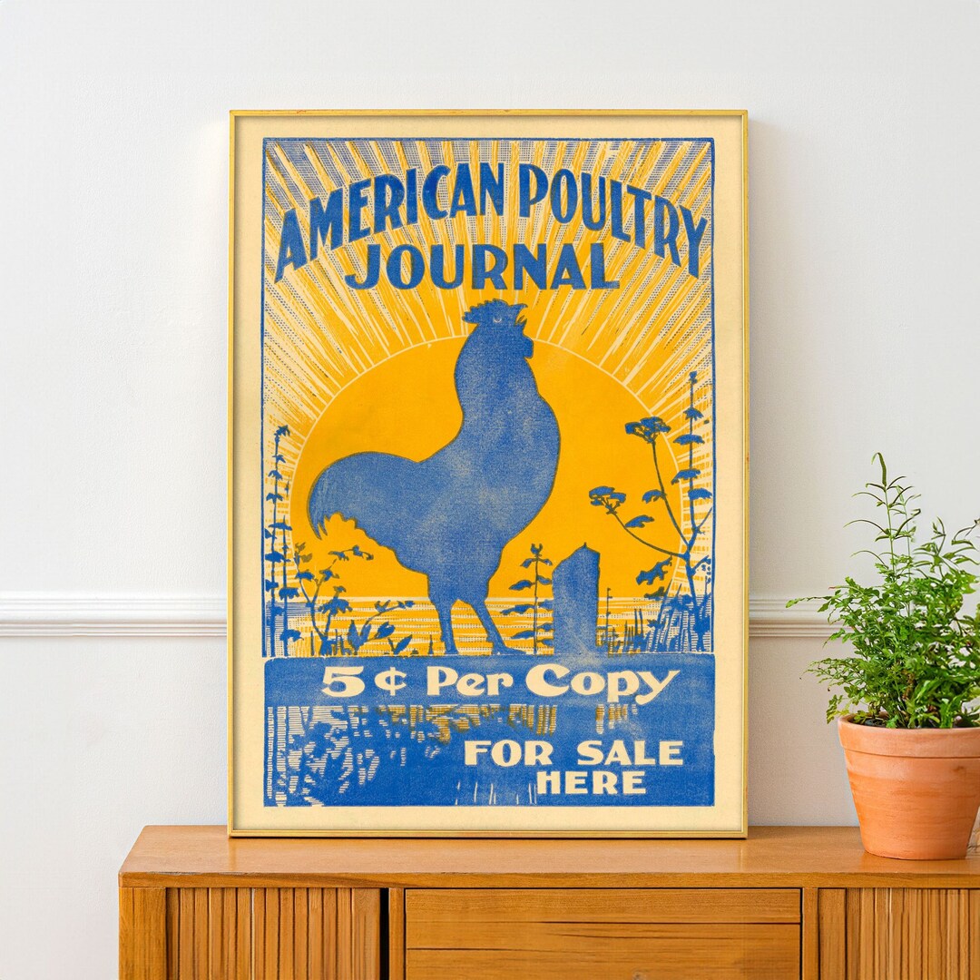 Vintage American Poultry Journal Poster, Retro Cockerel Print ...