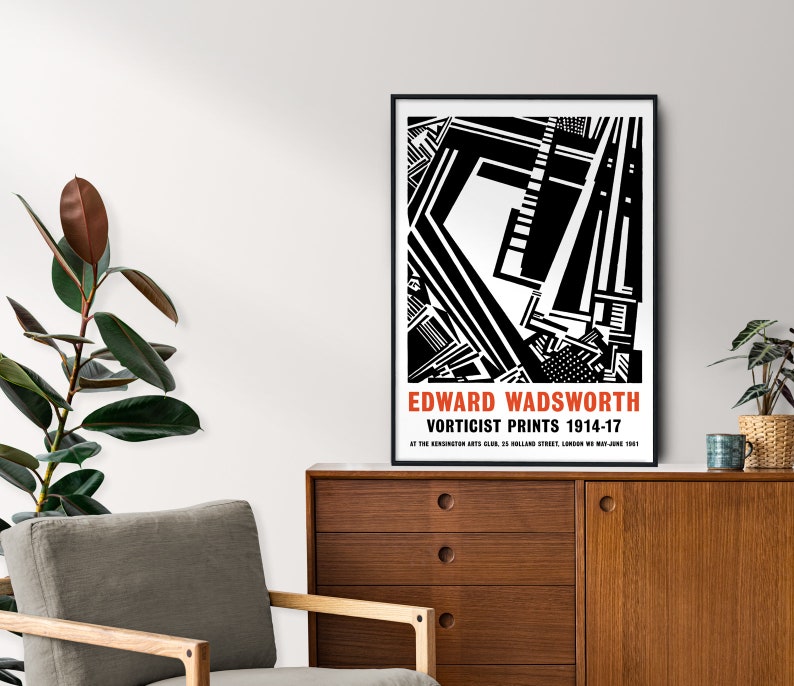 Edward Wadsworth Exhibition Poster, Vorticist Print, Black and White ...