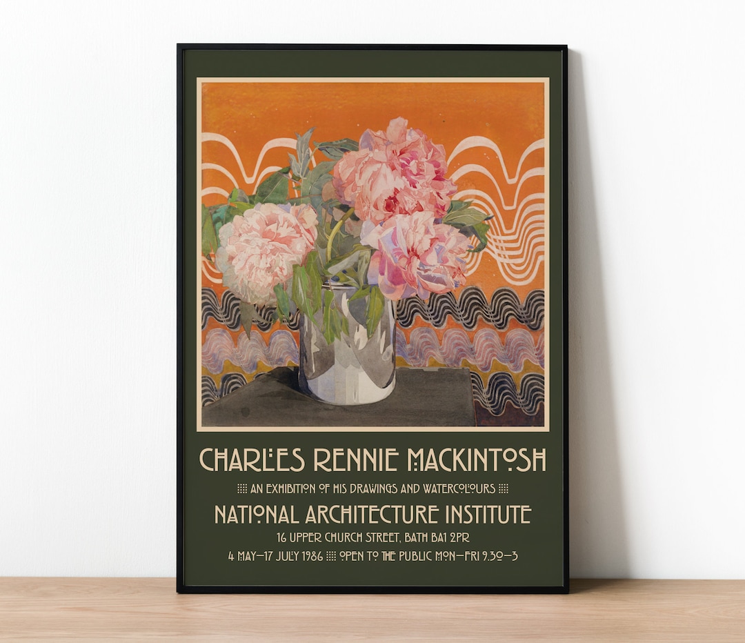 Charles Rennie Mackintosh Print, Exhibition Poster, Peonies Watercolour ...