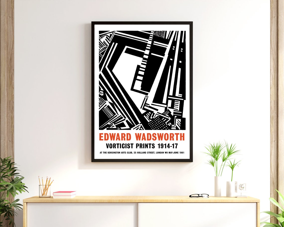 Edward Wadsworth Exhibition Poster, Vorticist Print, Black and White ...